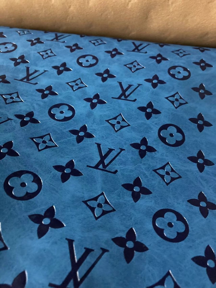 Beautiful Vintage Blue Embossed LV Suede for Custom Sofa Furniture ...