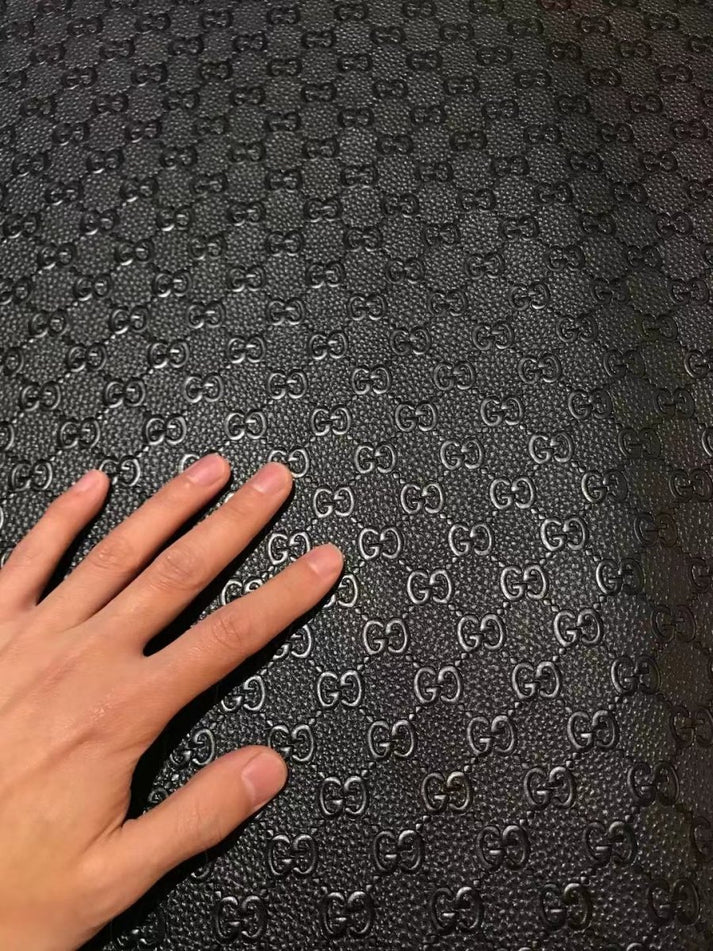 Black Embossed Gucci Faux Leather Fabric Designer Fabric - mingfabricstore