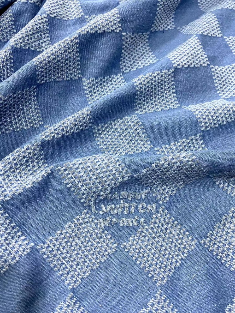 Washed LV Denim Fabric Check Damier Jeans for Handmade Custom DIY ...